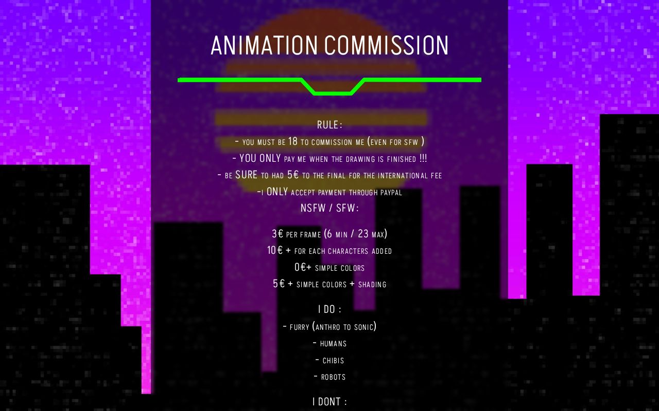 Animation Commission Sheet